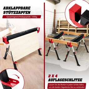 Costway Skládací pila 2 obal vyrobený z oceli 2 × 4 Podpěrná ramena 61,5–82,7 cm