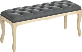 HOMCOM Čalouněná lavice s knoflíky v klasickém chic stylu 110 cm na konec postele, čalouněná lnu, nohy z kaučukového dřeva šedá
