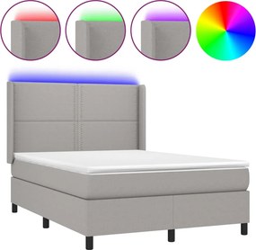 Box spring postel s matrací a LED světle šedá 140x200 cm textil 3138237