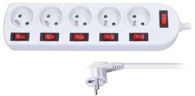 Prodlužovací kabel 5Z - 2m, 6× vypínač, bílá