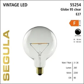SEGULA LED žárovka Globe 95 čirá 3W / E27 / 260lm / 2200K / stmívateln