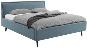 OnaDnes -20% Šedo modrá látková dvoulůžková postel Meise Möbel Frieda 180 x 200 cm s černou podnoží