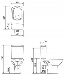 Cersanit CARINA Clean On 482 new - wc kombi 010 3/5 včetně antibakteriálního sedátka z duroplastu, bílá, K31-044