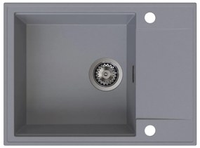 Sink Quality Sink55, kuchyňský granitový dřez 620x460x215 mm + grafitový sifon, šedá, SKQ-SINK.D.1KKO.XB