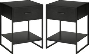 HOMCOM Sada 2 moderních nočních stolků, 2 noční stolky do ložnice a obývacího pokoje, se zásuvkou a otevřenou policí, moderní design, MDF a ocel, 45x4