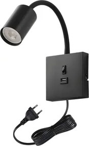 IMMAX PUNTO černá / Flexibilní nástěnné svítidlo / GU10 / 9W / USB / v