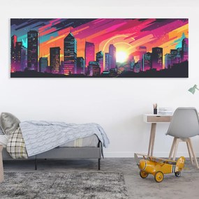 Obraz na plátně - Moderní město s mrakodrapy Pop Art FeelHappy.cz Velikost obrazu: 120 x 40 cm