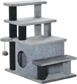 PawHut Psi Schody 3/4 Kroků 66 cm Vysoké Rampa pro Mazlíčky s Útočištěm, Hracím Míčem, Schody pro Kočky pro Středně Velké Kočky, Doplňky k Posteli, Po