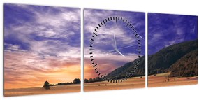 Obraz levandulové louky (s hodinami) (90x30 cm)