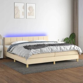 Box Spring Postel S Matrací A Led Textil Krémová Blok se čtverci 200 x 20