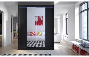 Šatní skříň Belgia II, Barva: černá + černá + zrcadlo, Osvětlení: osvětlení LED RGB - barevné