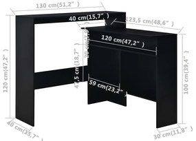 vidaXL Marketos Barový stůl se 2 stolními deskami černý 130 x 40 x 120 cm