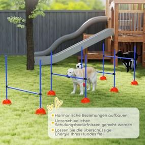 PawHut 4dílná sada agility pro psy se 4 překážkami a přepravní taškou pro trénink skákání, modrá