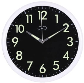 JVD Bílé netikající tiché hodiny s luminiscenčními čislicemi JVD HP301.1