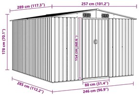 vidaXL Marketos Zahradní domek 257 x 298 x 178 cm kovový šedý