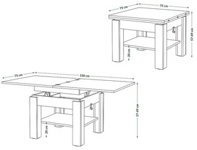 Rozkládací konferenční/jídelní stůl se zvedací deskou CALEB šedá beton/bílá