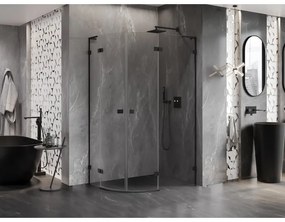 Mexen Lunar, L pravý půlkruhový sprchový kout 100 x 80 cm, 8mm čiré sklo, černý profil, 833L-100P-080L-70-00