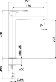 Sapho TURSI stojánková umyvadlová baterie vysoká bez výpusti prodloužená hubice černá mat TI007B