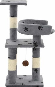 Škrabadlo pro kočky se sisalovými sloupky 65 cm šedé s tlapkami 170608
