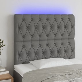 Čelo postele s LED tmavě šedé 90x7x118/128 cm textil 3122743
