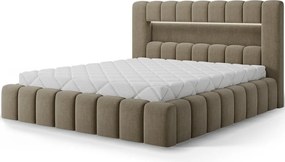 Světle hnědá čalouněná dvoulůžková postel s úložným prostorem s roštem 140x200 cm Lamica – ELTAP