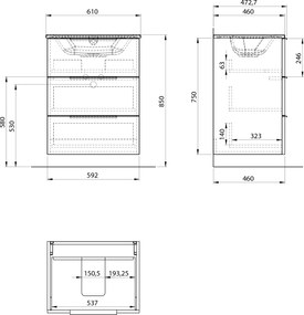 Sapho Cirasa koupelnová skříňka 59,2 x 75 x 46 cm pod umyvadlo bílá lesk CR631-3030