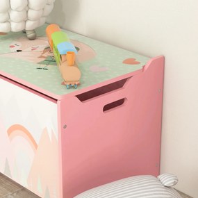 Úložný box s úložným prostorem, box na hračky s bezpečnostním závěsem víka, design roztomilých zvířátek, 60 x 37 x 39 cm, růžová barva