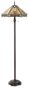 Stojací lampa Tiffany s béžovými sklíčky na dřevěné noze Vardon – 40x61 cm