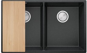 Primagran Kuchyňský granitový dvoukomorový dřez bez odkapávače s velkými komorami XXL Londýn 80 Twin Slim
