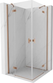 Mexen Mist-H Duo, 2-křídlý ​​výklopný sprchový kout 100 x 100 cm, čiré sklo, měděný matný profil, 8A5-100L-100P-65-00