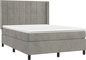 Box spring postel s matrací a LED světle šedá 140x200 cm samet 3139565