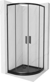 Mexen Rio, čtvrtkruhový sprchový kout 90 x 90 cm, 6mm čiré sklo, černý profil + černá sprchová vanička, 863-090-090-70-00-4170B