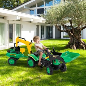 Costway 3 v 1 dětský buldozer s bagrem a 6 koly – 178 × 42 × 60 cm, zelený