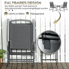 Outsunny 3dílná Bistro souprava z kovu - zahradní nábytek odolný vůči povětrnostním vlivům se skládacím skleněným stolem a židlemi do zahrady - venko…