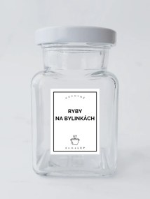 Samolepka na kořenky RYBY NA BYLINKÁCH bílá 3 × 4 cm tučné písmo