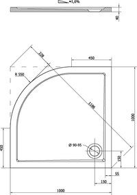 Polysan, SERA sprchová vanička z litého mramoru, čtvrtkruh 100x100x4cm, R550, bílá, 62111