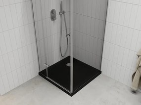 Mexen Roma, sprchový kout s křídlovými dveřmi 90 (dveře) x 90 (stěna) cm, 6mm čiré sklo, chromový profil + slim sprchová vanička černá + chromový sifon, 854-090-090-01-00-4070
