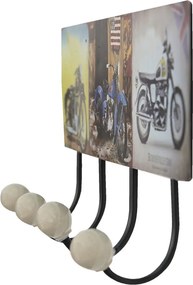 Nástěnný kovový věšák se 4-mi háčky Retro Moto - 40*7*18 cm