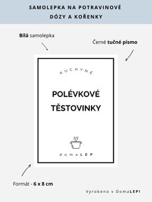 POLÉVKOVÉ TĚSTOVINKY  – bílá samolepka na dózu, tučné písmo, 6 x 8 cm | DomaLEP