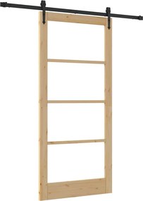 Posuvné dveře 93 x 202 cm Masivní borové dřevo a sklo Přírodní 3332343