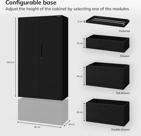 Kovová modulární multifunkční skříň na podstavci černá MEGAN 1600 x 900 x 400 mm