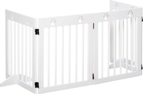 Skládací 4-panelová bariéra pro psy PawHut 204x61 cm - Bezpečnostní bariéra pro psy s dřevěnou konstrukcí a podpěrnými nohami do chodby a na schody B…