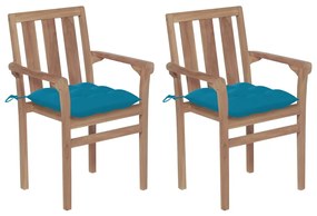 Zahradní židle 2 ks světle modré podušky masivní teakové dřevo