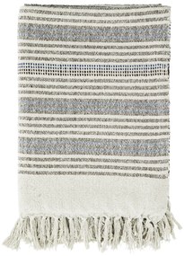 MADAM STOLTZ Přehoz z recyklované bavlny Off white/Sand/Blue 125x175 cm, šedá barva, textil