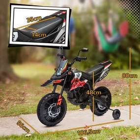 Dětská elektrická motorka AIYAPLAY křížový motocykl pod licencí Aprilia se 2 motory 12V, max. rychlost 6 km/h, tréninková kolečka, pružinové odpružen…