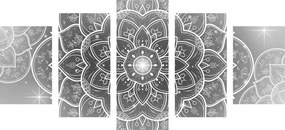 5-dílný obraz orientální Mandala v černobílém provedení - 200x100 cm