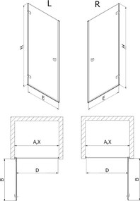 Mexen, Mexen Lunar-B výklopné pravé sprchové dveře 85 cm, transparentní, pistolový kov - 832-085-000-95-00-P