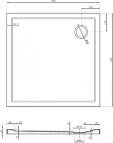 Mexen Flow Slim, čtvercová sprchová vanička 95 x 95 cm, bílá lesklá, 46S109595