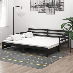 vidaXL Výsuvná denní postel 2 × (90x200 cm) masivní borové dřevo [3083660] Barva: Černá