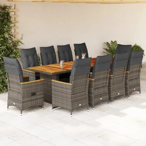 11dílný zahradní bistro set s poduškami šedý polyratan 3277270